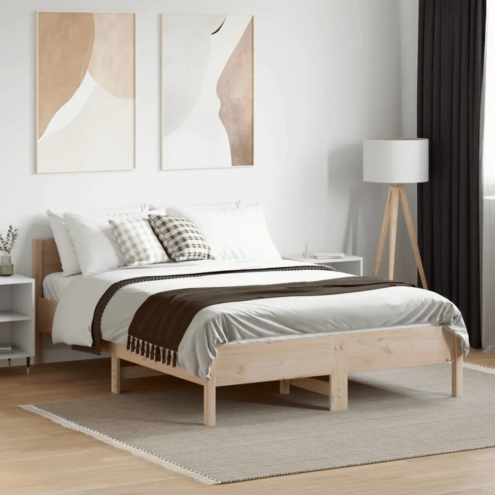 vidaXL Rám postele s čelem voskově 140 x 190 cm masivní borovice [842602] Barva: Bílá