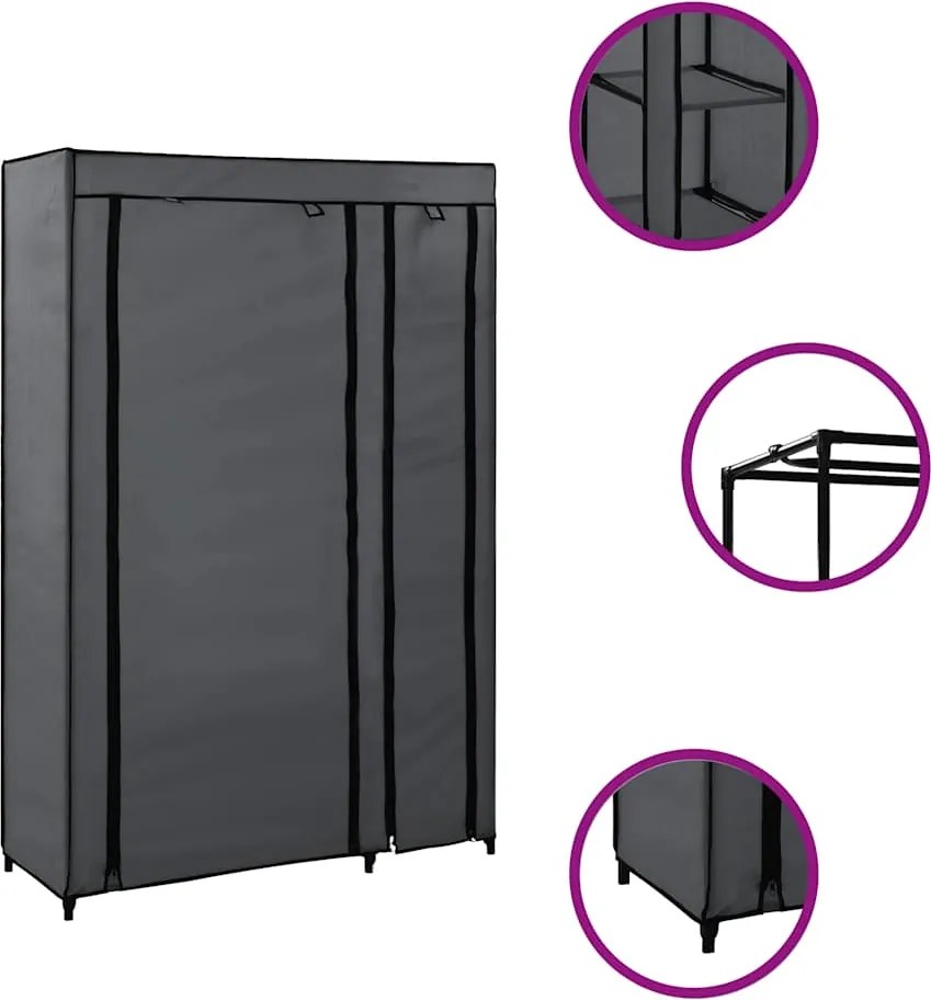 Skládací šatní skříň šedá 110 x 45 x 175 cm textil 282423