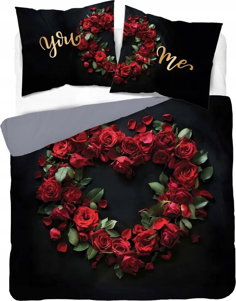 Povlečení Srdíčka z červených růží/černá -180x200 3 díly