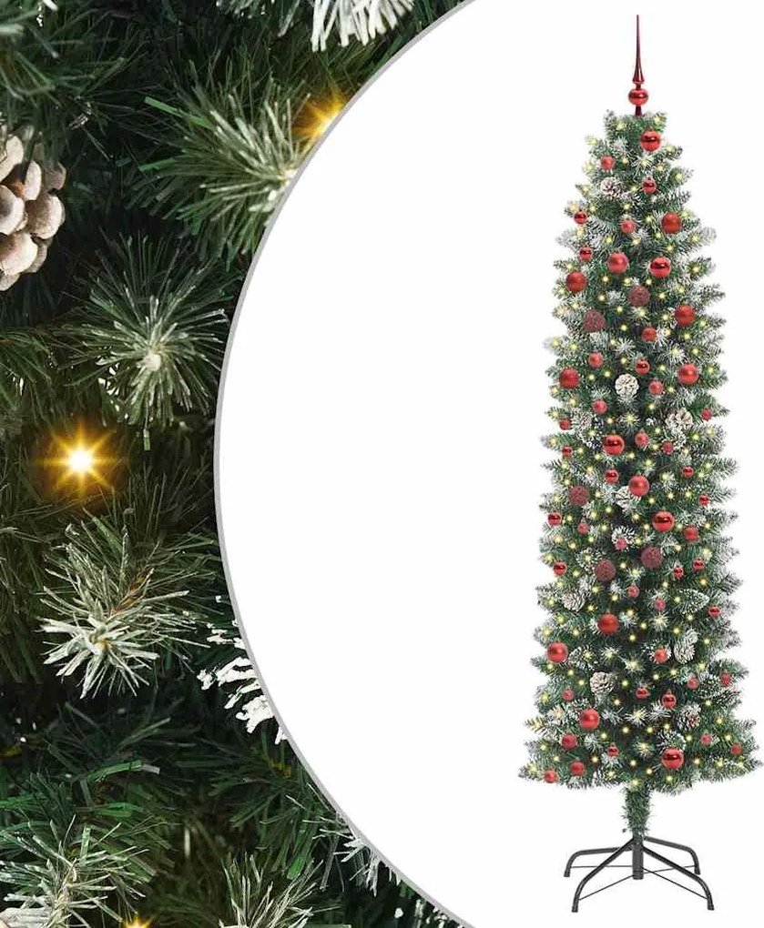 Umělý štíhlý vánoční strom Zelená a bílá 210 cm 3395305