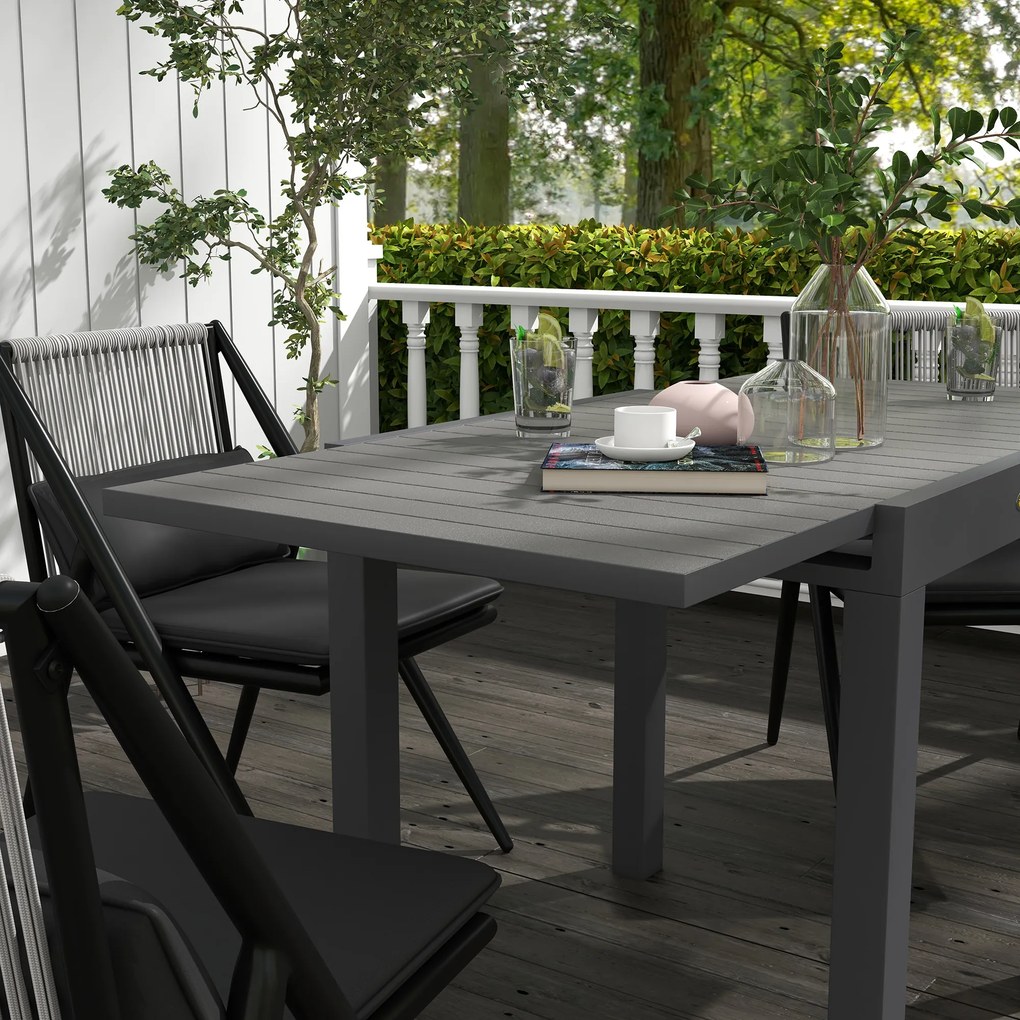 Outsunny zahradní stůl jídelní stůl pro 6 osob, rozkládací stůl na terasu do 70 kg, hliníková šedá 81/162 x 80 x 75 cm pro balkon a zahradu | Aosom.de
