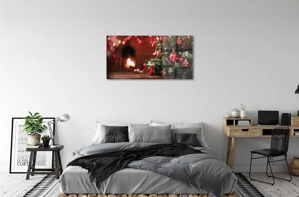 akrylový obraz Vánoční strom ozdoby světla dárky 100x50 cm