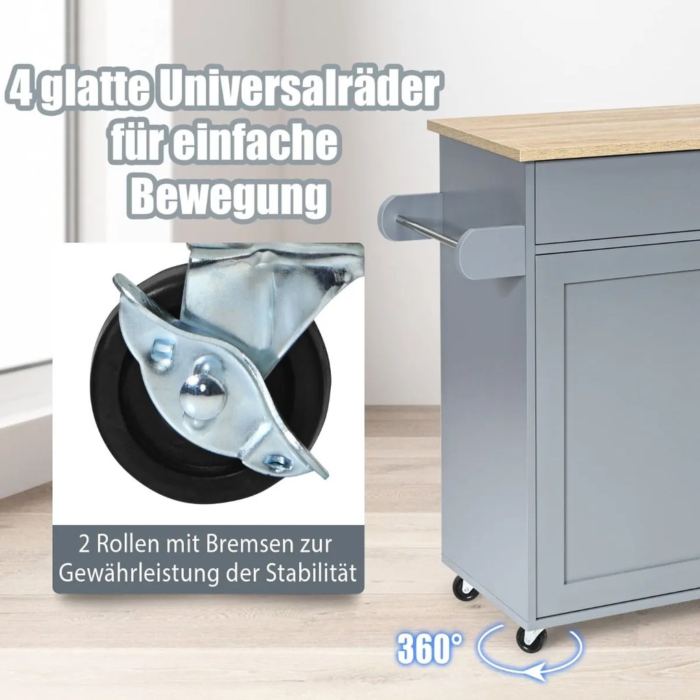 Costway Kuchyňský ostrůvek vozík pojízdný úložný vozík velká skříňka šedá +