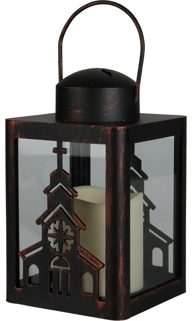 Lucerna s LED svíčkou Church černá, 10 x 16 cm