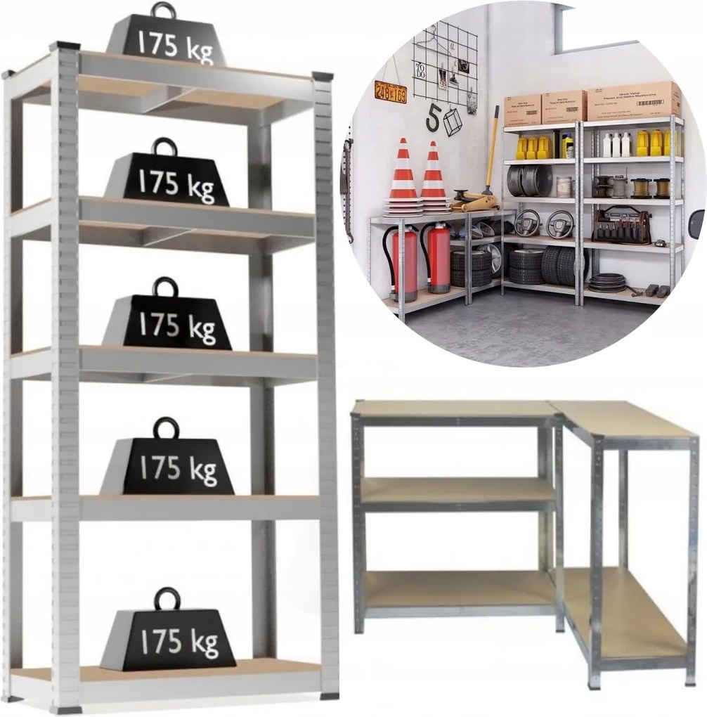 5-ÚROVŇOVÝ Skladový Garážový Regál Kovový 180x90x30 Max Nosnost 875 Kg