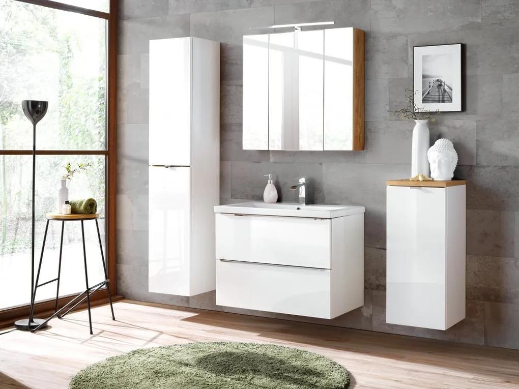 MAXIVA Koupelnová sestava - CAPRI white, 60 cm, sestava č. 6, lesklá bílá/zlatý dub