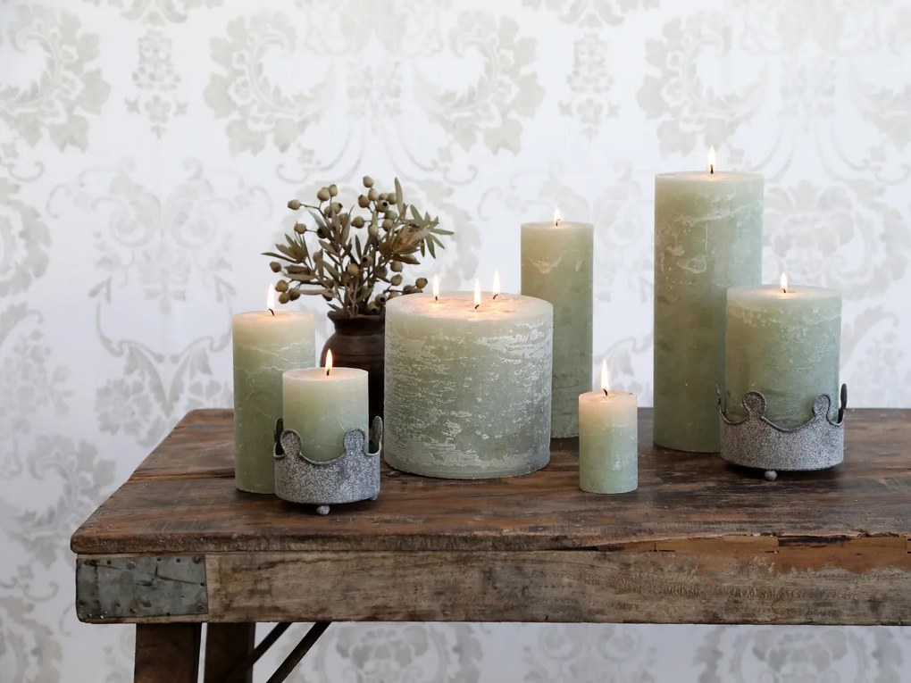 Zelená široká svíčka Macon Rustic verte - Ø 7*15cm/ 60h