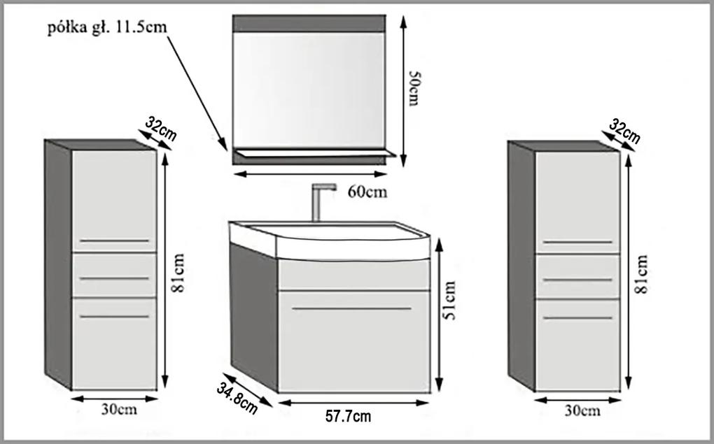 Koupelnový nábytek Belini šedý mat / bílý mat + umyvadlo + zrcadlo  ROD M 4/0/W/SRW/0/ZW