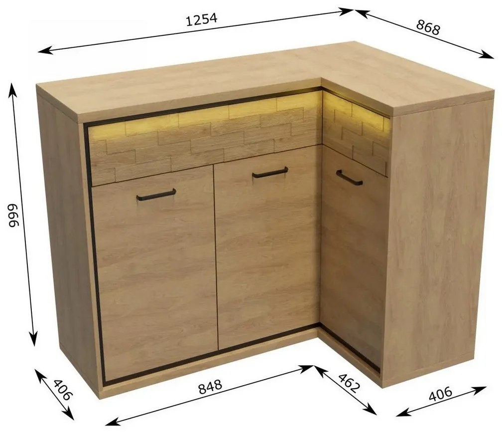 Casarredo - Komfort nábytek Komoda rohová PILETAS M-15 dub hickory levá