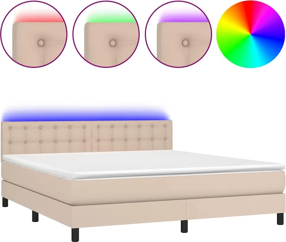 Box spring postel matrace a LED cappuccino 180x200cm umělá kůže 3134242