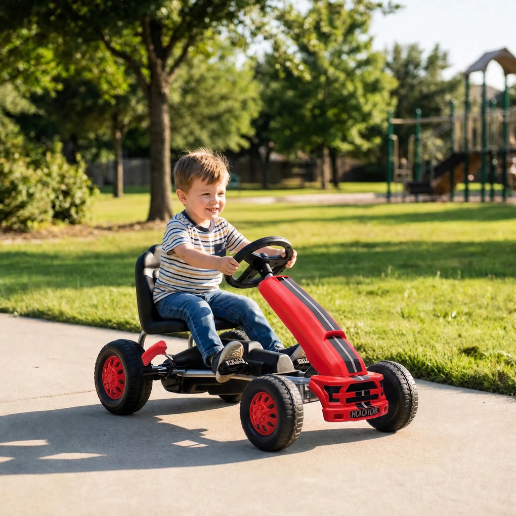 AIYAPLAY Go-Kart pro děti od 3 let s nastavitelným sedadlem, volantem, ruční brzdou, hliníkovým a ocelovým rámem, nosnost 30 kg, červený
