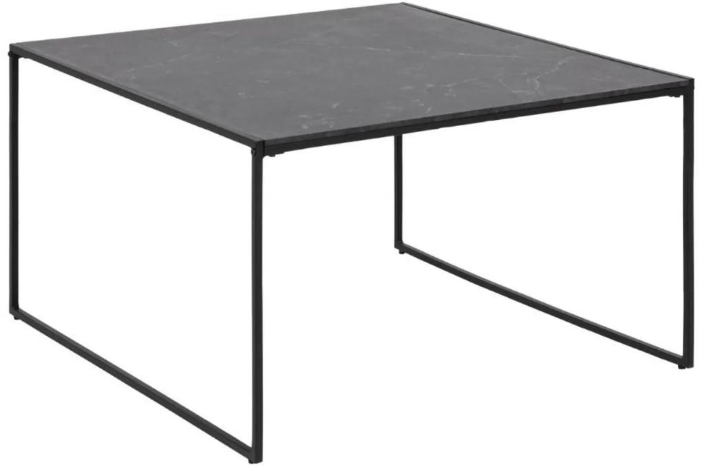 OnaDnes -20% Scandi Černý dřevěný konferenční stolek Sigrun 80 x 80 cm s mramorovou fólií