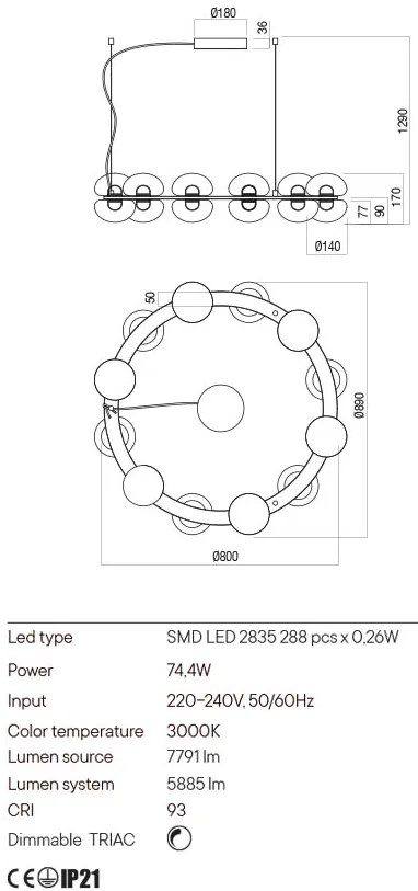 Redo Designové LED závěsné svítidlo SINCLAIR-double, ø98cm Barva: Zlatá