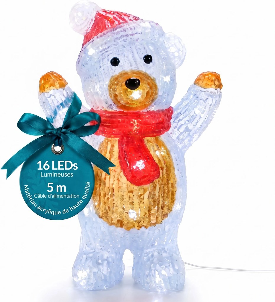 LED akryl figurka Vánoce Teddy stojící
