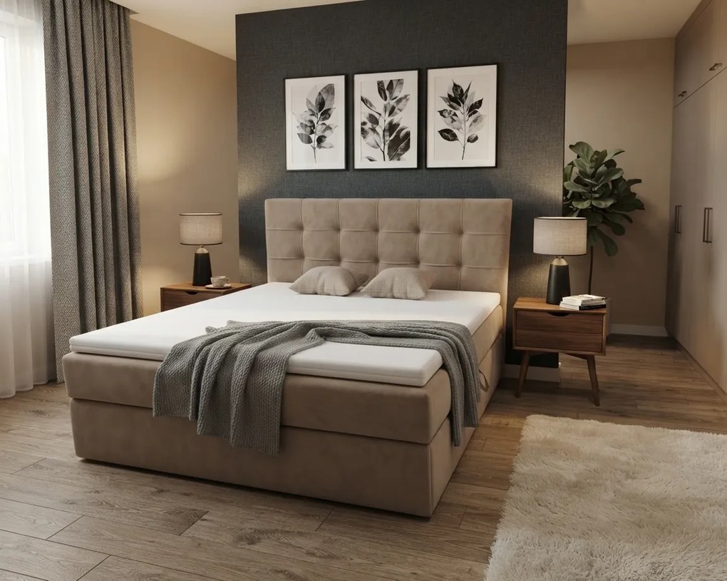 Čalouněná postel boxspring DIRELIS TRINITY 140x200 cm béžová Matrace: Matrace Bonell pružinová