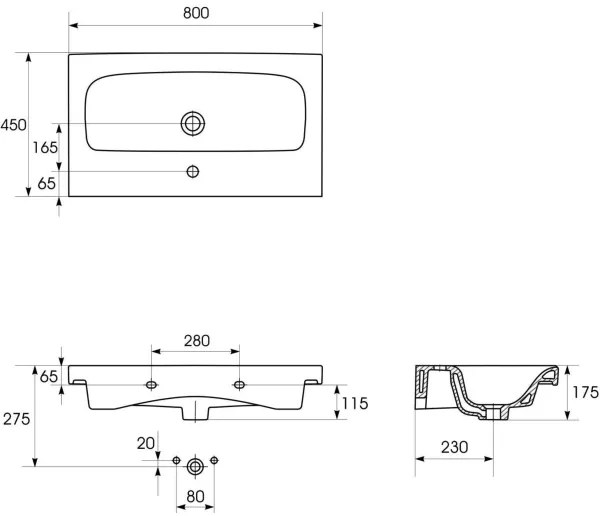 Cersanit K116-013-ECO - Zápustné umyvadlo MODUO 45x80 cm keramika/lesklá bílá
