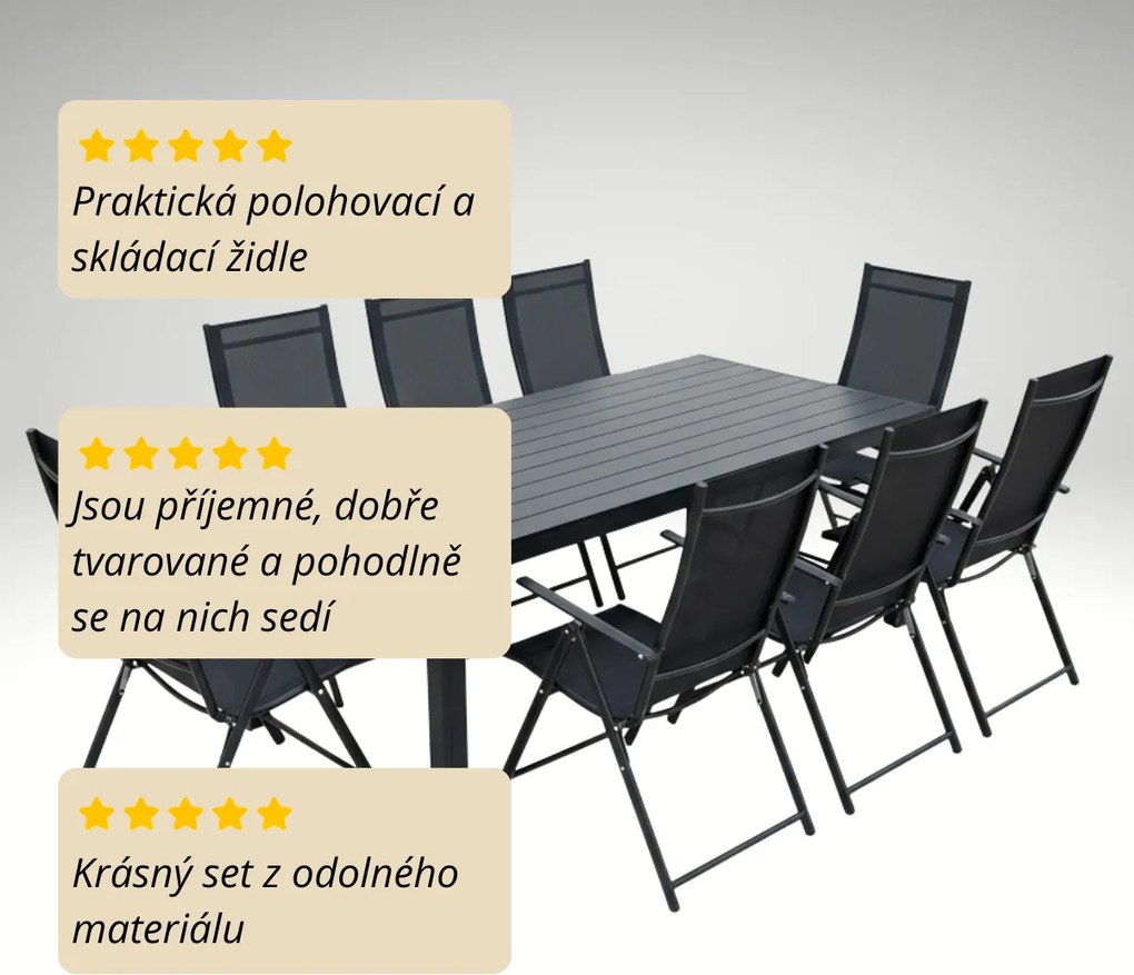 Vikio Zahradní set 205x90 pro 8 osob V138 černá