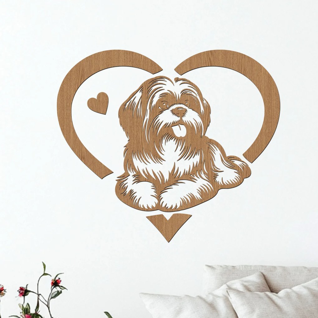 dřevo života Dřevěný obraz ležícího SHIH TZU v srdci Zvolte rozměr (cm): 60x52, Zvolte barvu dekoru: Wenge