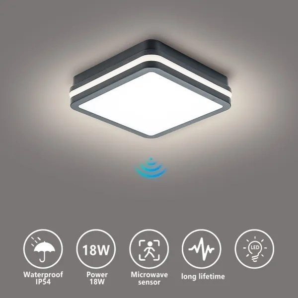 Brilagi - LED Venkovní svítidlo se senzorem BENE LED/18W/230V 22x22 cm IP54