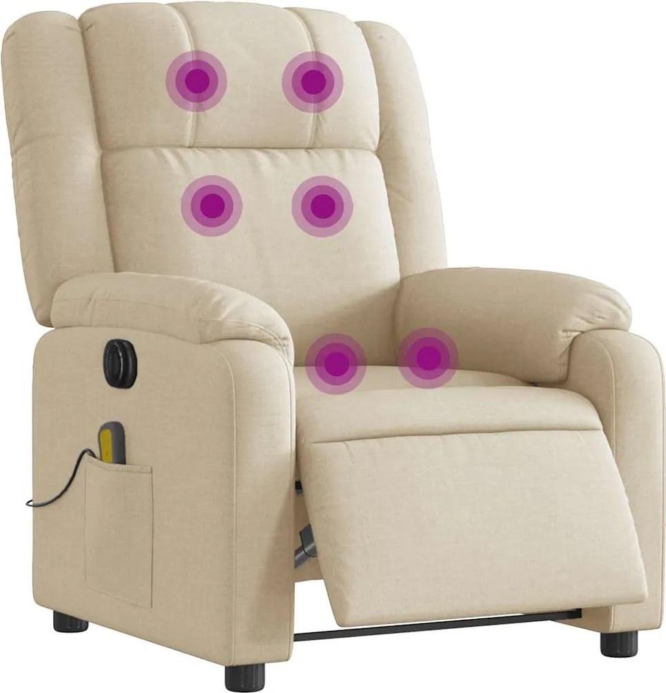 Elektrické masážní polohovací křeslo krémové textil 3205199