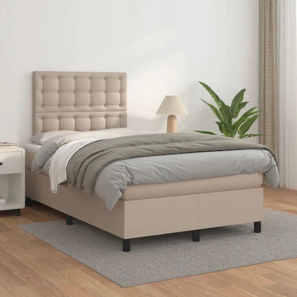 Box Spring Postel S Matrací Umělá Kůže Cappuccino tlačítka 120 x 200 cm