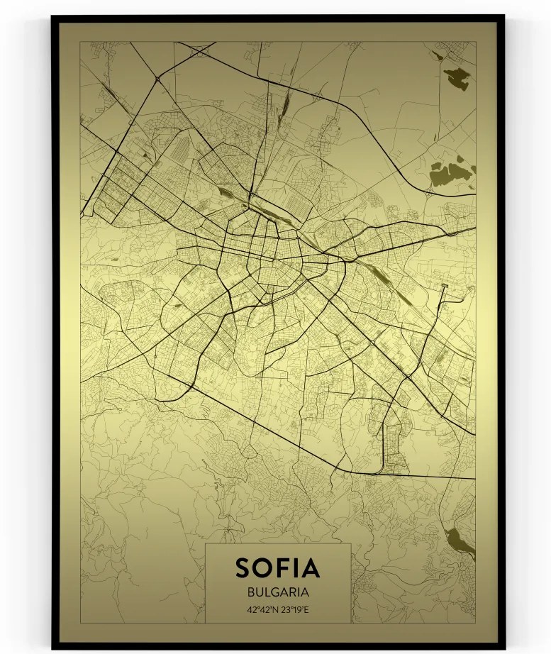 Obraz Mapa Sofia 30 x 40 cm - napnuté plátno na dřevěném rámu