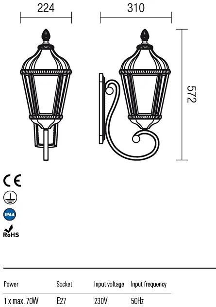 Redo Venkovní nástěnné svítidlo ESSEN, v:57,2cm, varianta vrchní