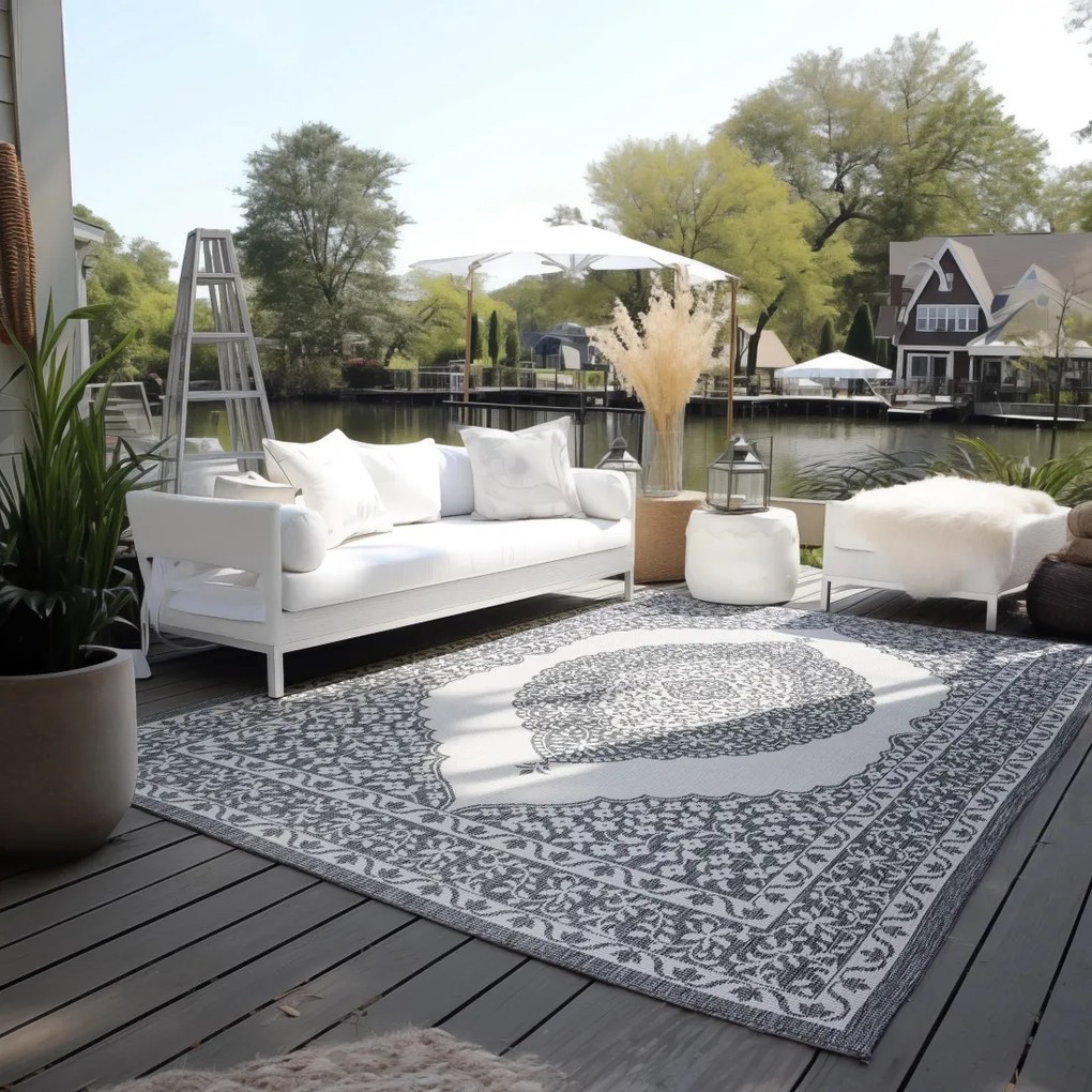 ELLE Decoration, Kusový koberec Gemini 106023 Silver z kolekce Elle – na ven i na doma, 80x150, šedá, chodba / předsíň