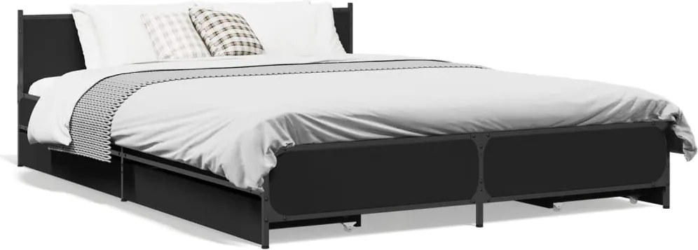 Rám postele se zásuvkami černý 135 x 190 cm kompozitní dřevo 3279947