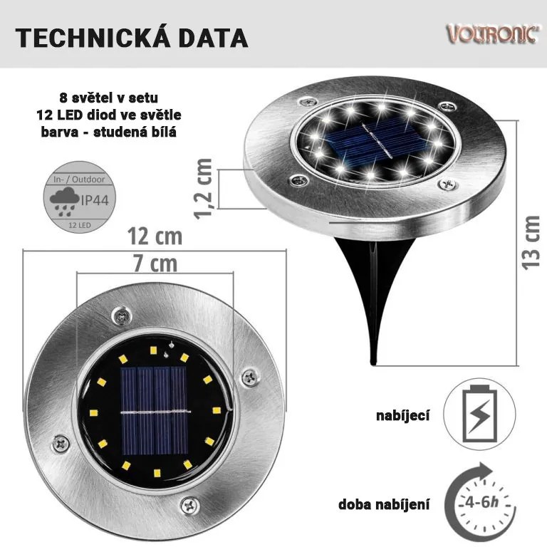 88713 Voltronic Solární svítidlo do země, studená bílá, 8 ks