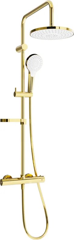 Mexen KX05 nástěnný sprchový set s dešťovou sprchou a termostatickou baterií, zlatá/bílá - 771500591-50