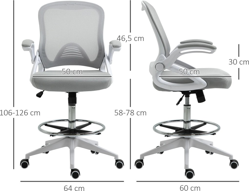 Ergonomická kancelářská židle Vinsetto s sklápěcími opěrkami a nastavitelným kroužkem pod nohy, výškově nastavitelná otočná židle s funkcí naklápění,…