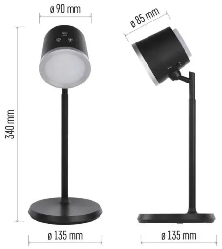 LED Stmívatelná nabíjecí stolní lampa 4v1 LED/6W/3,7V 3000K/4000K/6500K černá