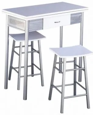 Barový set - stůl + 2 židle, stříbrná / bílá, HOMER
