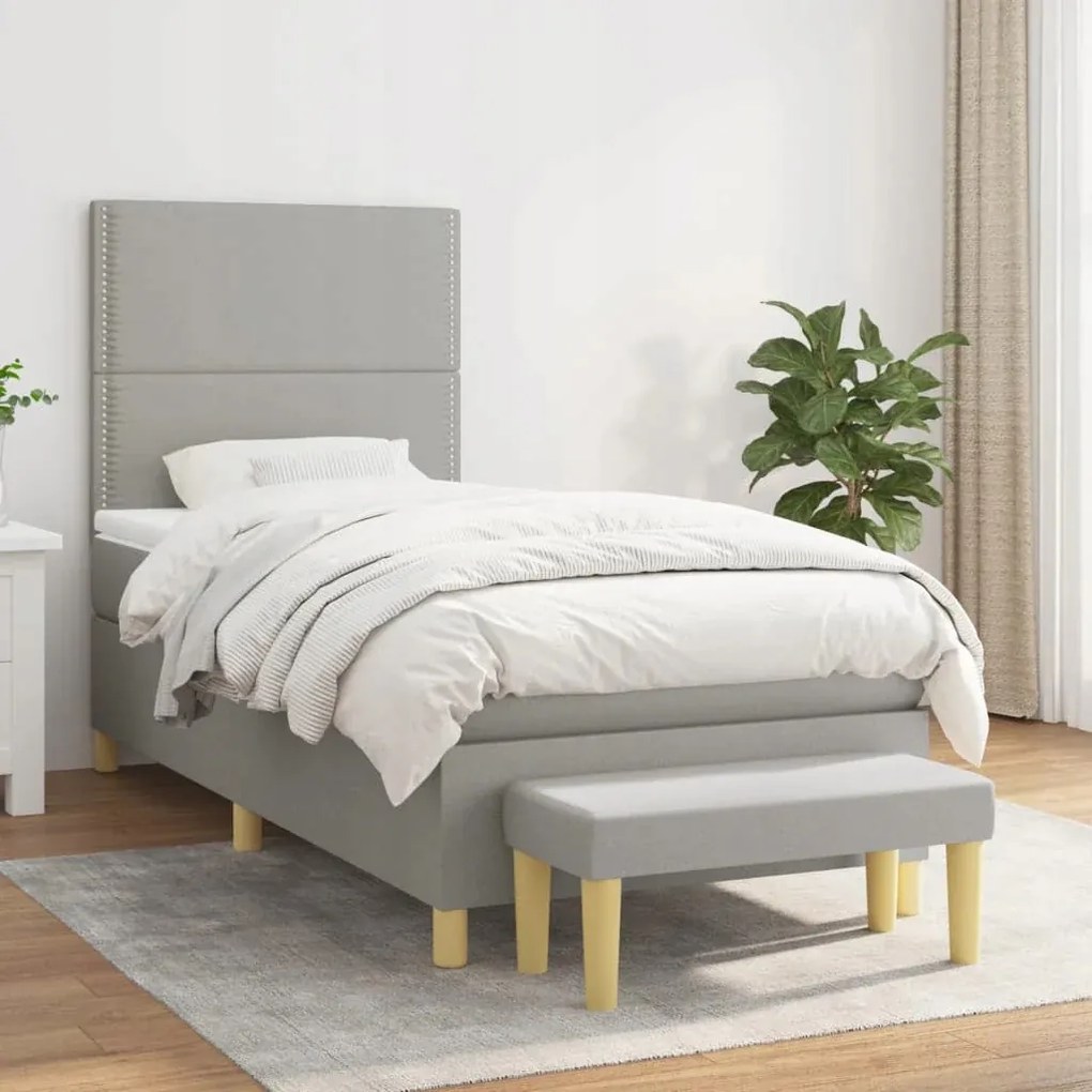 Box Spring Postel S Matrací Textil Světle Šedá Hladké s hřebíky 90 x 190