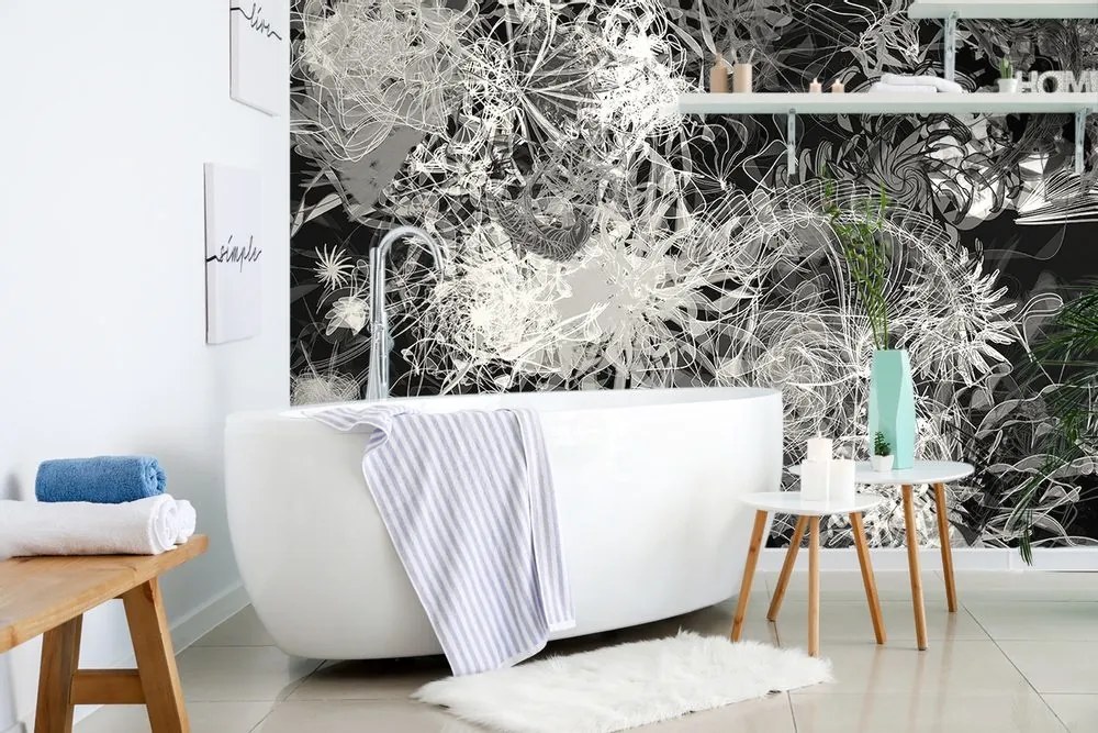 Tapeta černobílé umění abstrakce - 300x200 cm