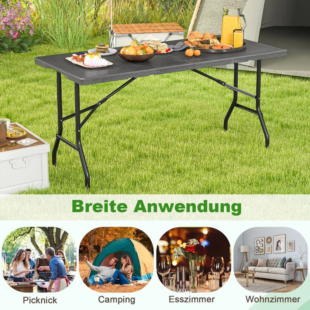 Costway Skládací kempingový stůl s HDPE stolní deskou a rukojetí – – 152 × 70 cm
