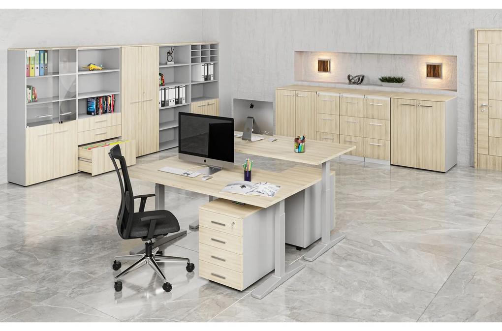 Kancelářská komoda ke stolu PRIMO GRAY, 740 x 600 x 420 mm, šedá/dub přírodní
