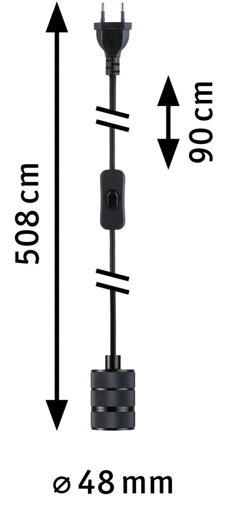 Paulmann 78436 Tilla, černé svítidlo pro dekorativní žárovku s vypínačem a kabelem do zásuvky, 1x60W E27 délka 508cm