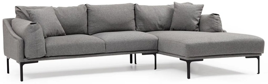 Designová rohová sedačka Pallavi 255 cm šedá - pravá