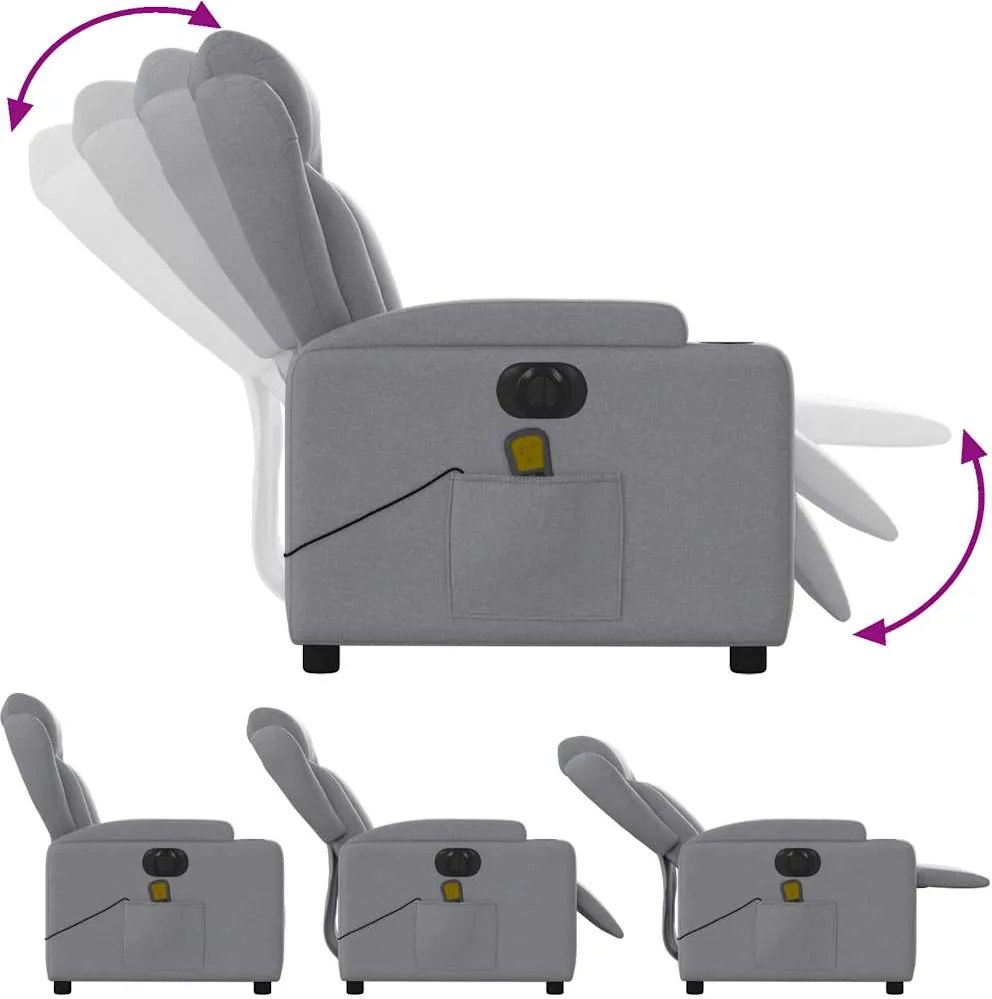 Elektrické masážní polohovací křeslo světle šedé textil 3204470