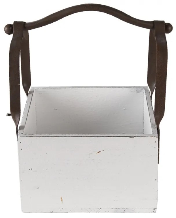 Bílá dřevěná retro bedýnka s rukojetí – 24x19x28 cm