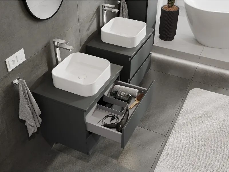 Mexen Orio, koupelnová skříňka 60 cm s horní deskou, 2 zásuvky, grafitová matná, 91A10-06047-2-BFFC66