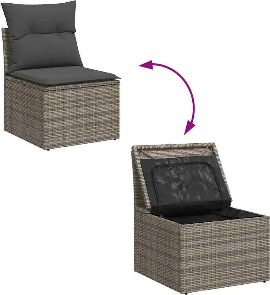 vidaXL Sada zahradních pohovek s polštářem s úložištěm 7 pcs Šedá [3357752]