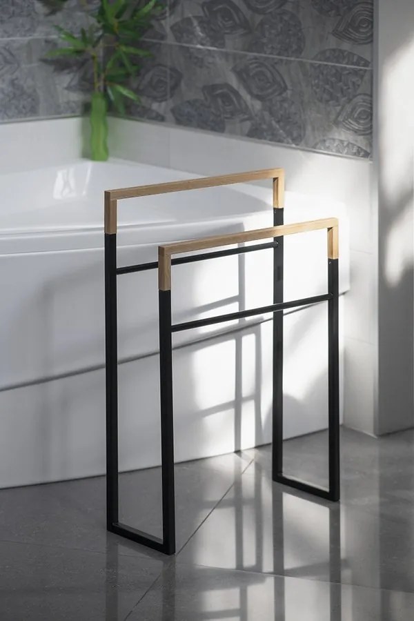 Sapho, SKA Stojan na ručníky, 550x800x200mm, černá mat/dub, SKA308