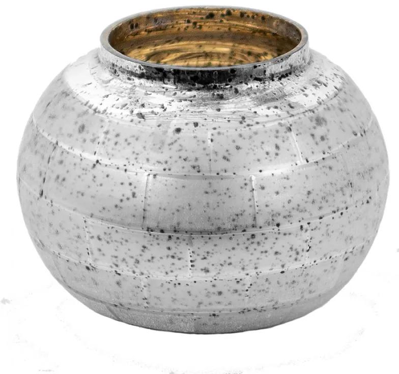Stříbrný antik skleněný svícen na  čajovou svíčku – 11x8 cm
