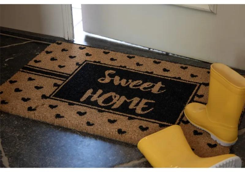 Kokosová rohožka se srdíčky Sweet Home – 75x45x1 cm