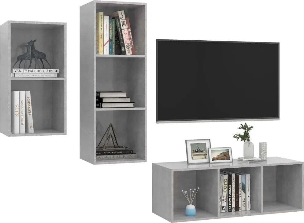 Nástěnné TV skříňky 3 ks betonově šedé dřevotříska 3079632