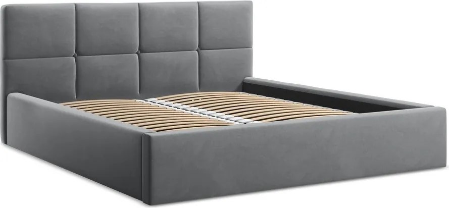 Tmavě šedá sametová čalouněná dvoulůžková postel s úložným prostorem s roštem 140x200 cm Hiko – Makamii
