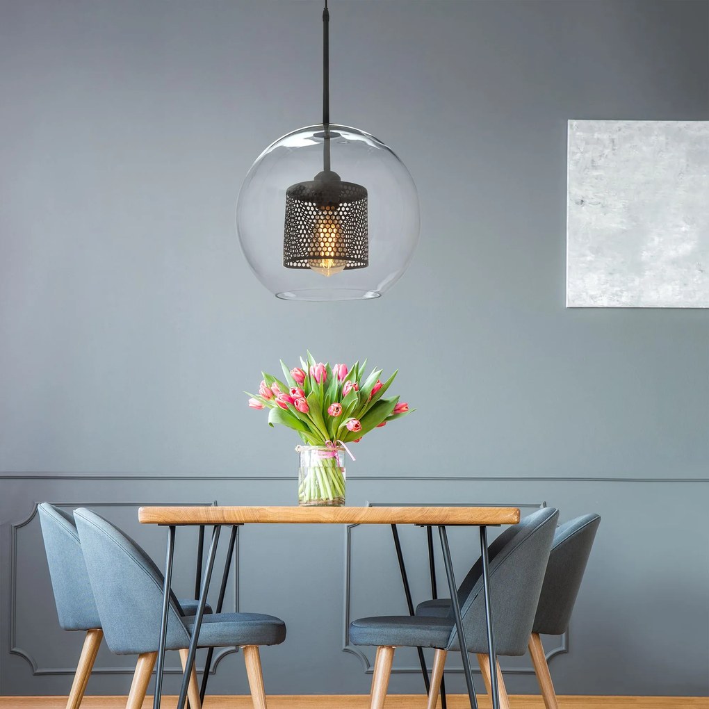 Toolight - Skleněná závěsná lampa 30cm 1xE27 60W APP559-1CP, černá, OSW-09669